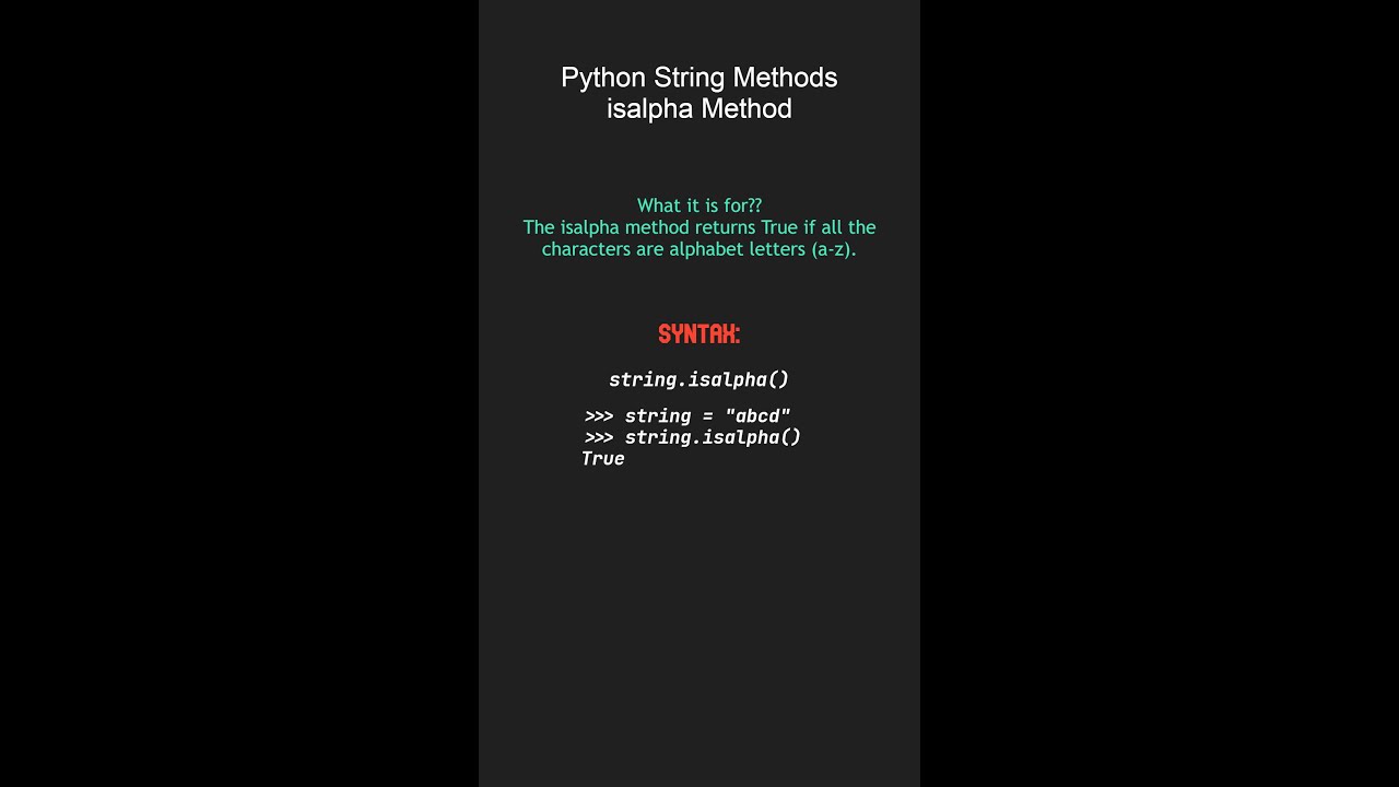isalpha Method - String Methods Python