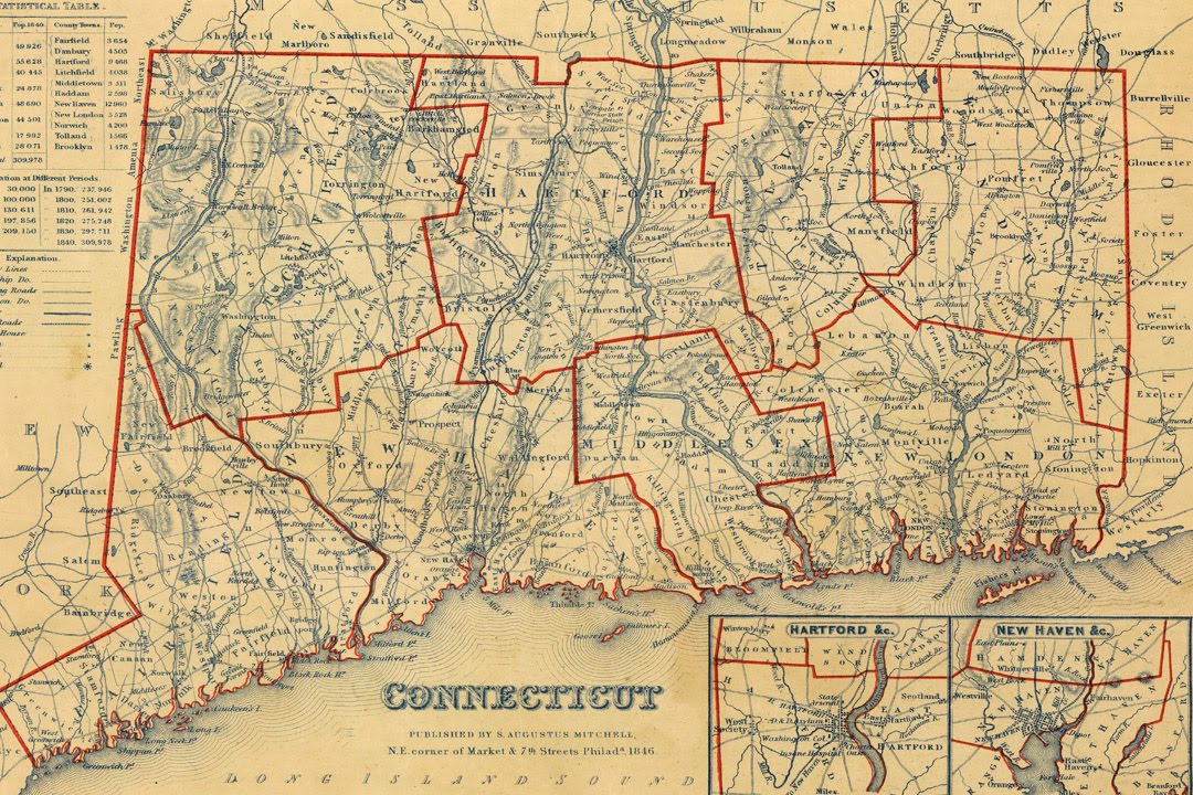 Map of Connecticut and Its History (1846)