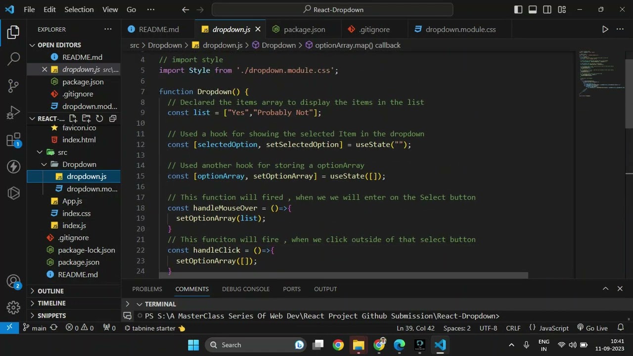 React Dropdown || Coding Ninja Skill Test React project 01