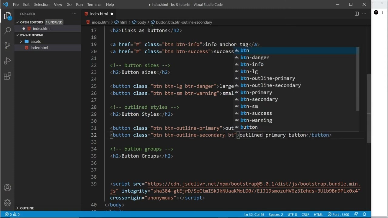Bootstrap 5 Crash Course Tutorial #4 - Buttons & Button Groups_final