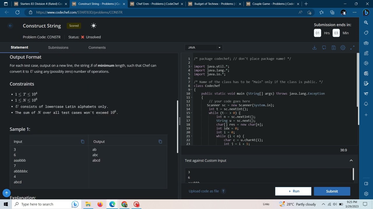Construct String  || Starter 83 Codechef solution in java