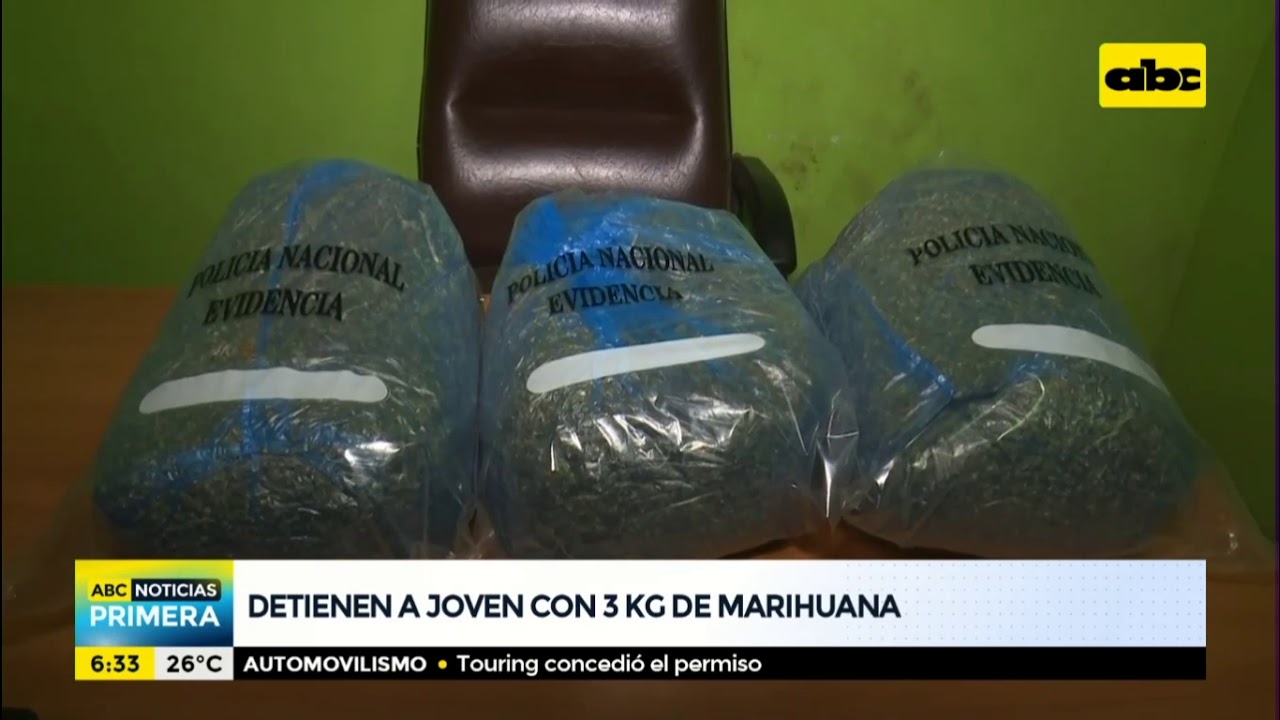 Detienen a joven con casi 3 kilos de marihuana
