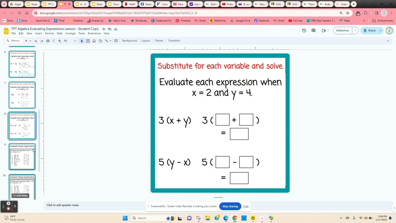 Evaluating Algebraic Expressions
