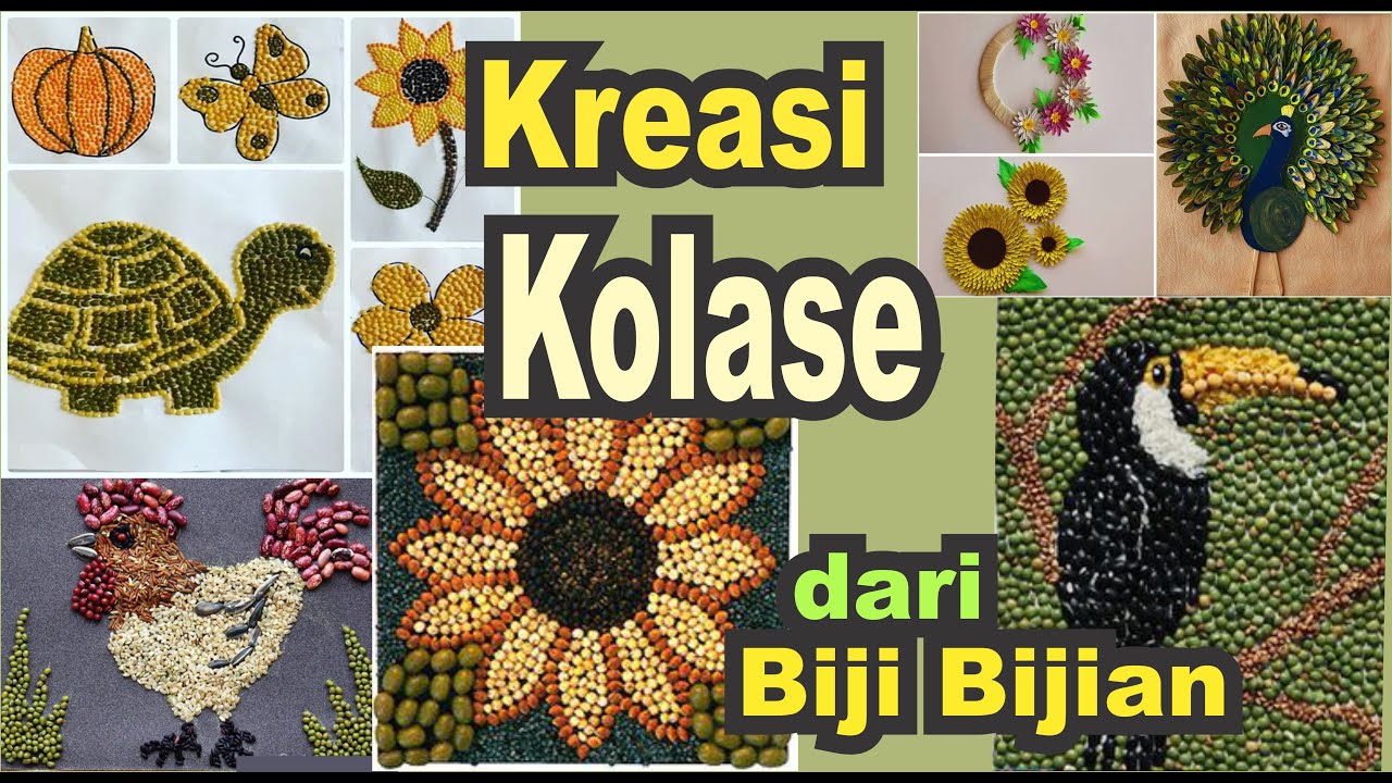 Kumpulan Kolase dari biji bijian - 160 Contoh kolase bahan alam - seed collage project
