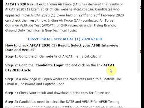 AFCAT 2020 Result out @afcat.cdac.in: Check Result