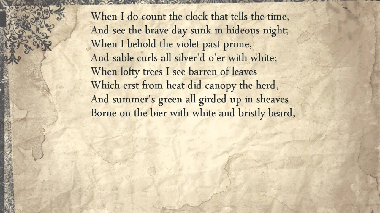 Shakespeare sonnets (Literature/Poetry) Sonnet 12: When I do count the clock that tells the time