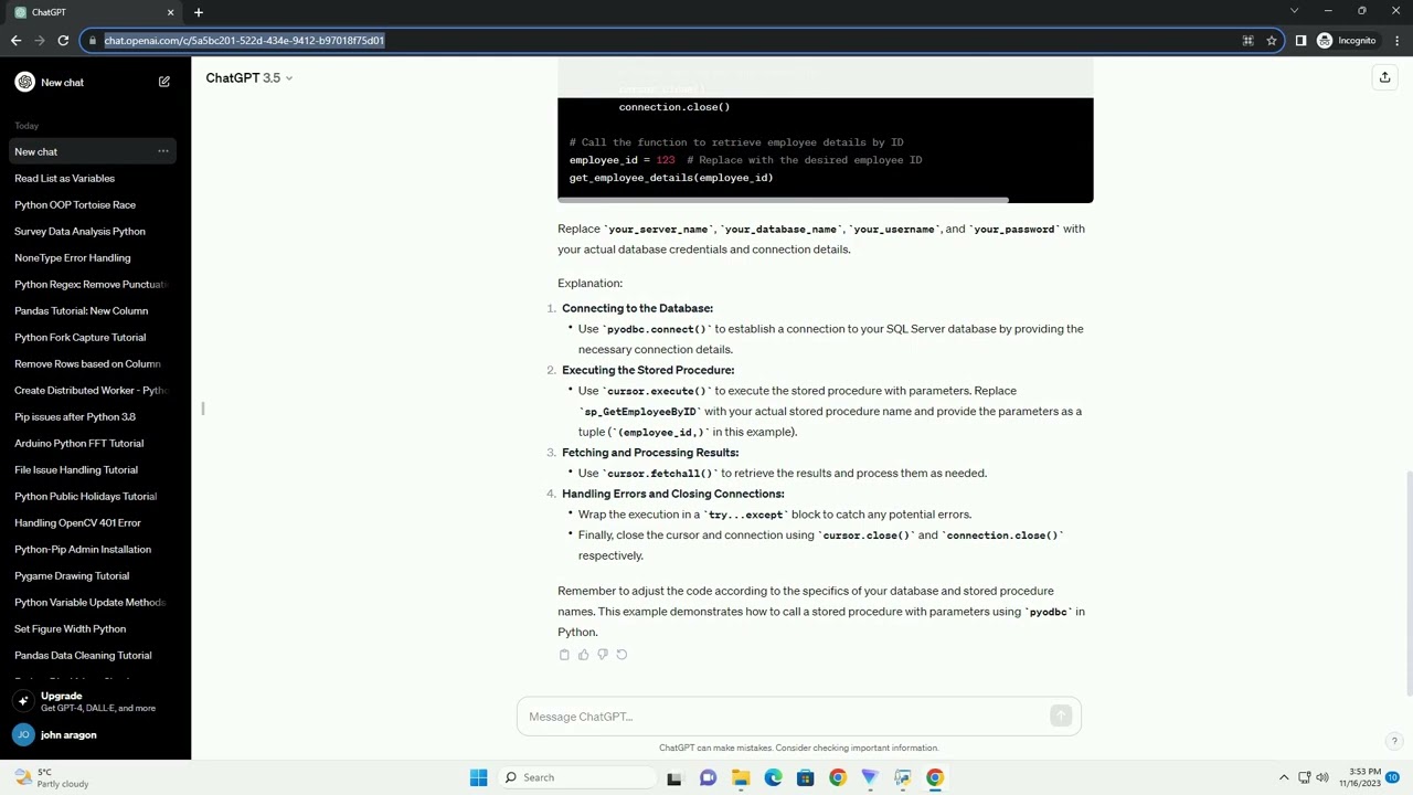 How to call the stored procedure with parameters in python
