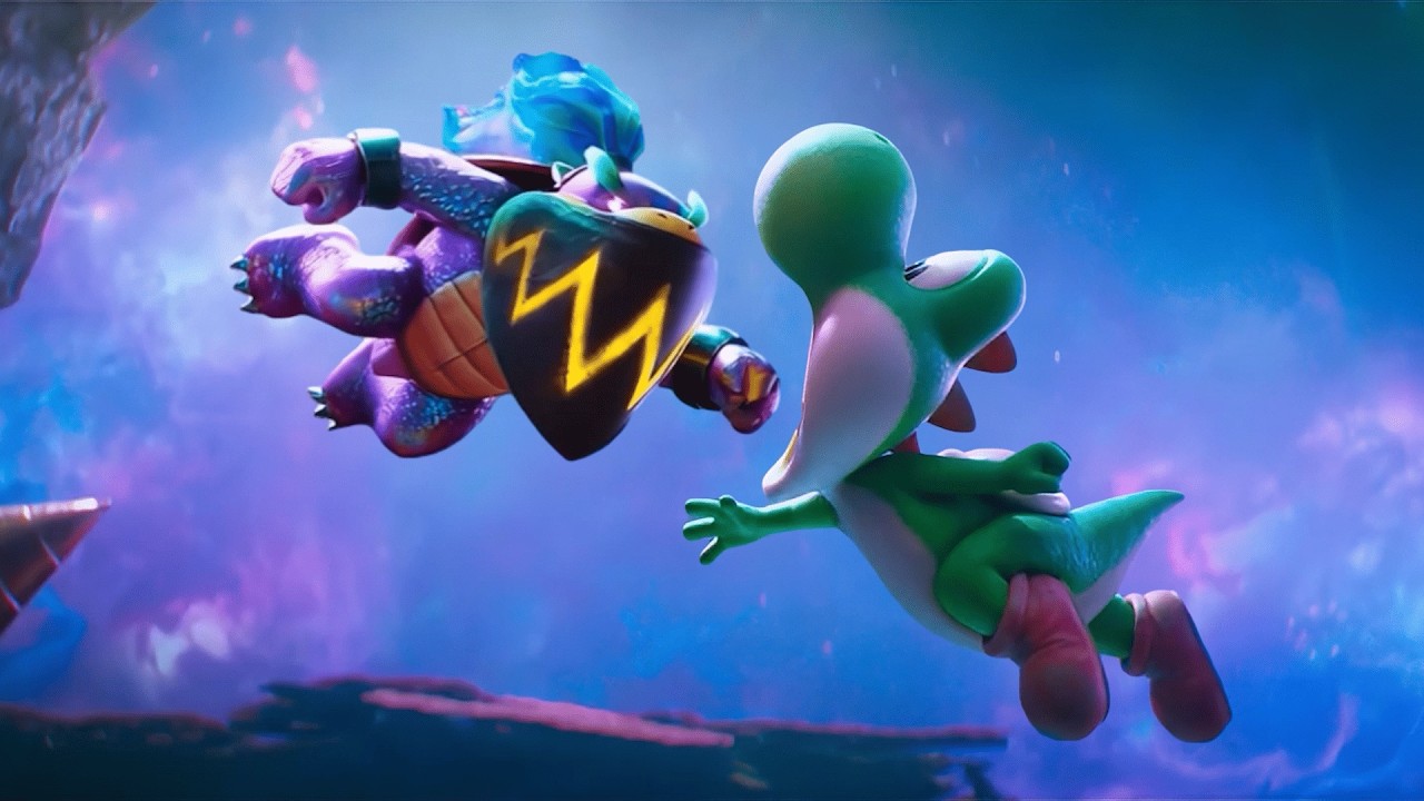 Yoshi swallows Bowser Jr.