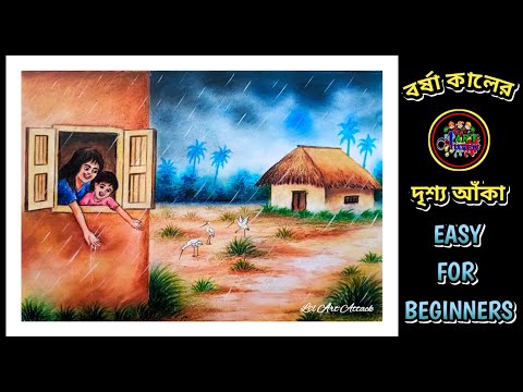 Rainy Season Scenery Drawing // How to draw beautiful scenery art