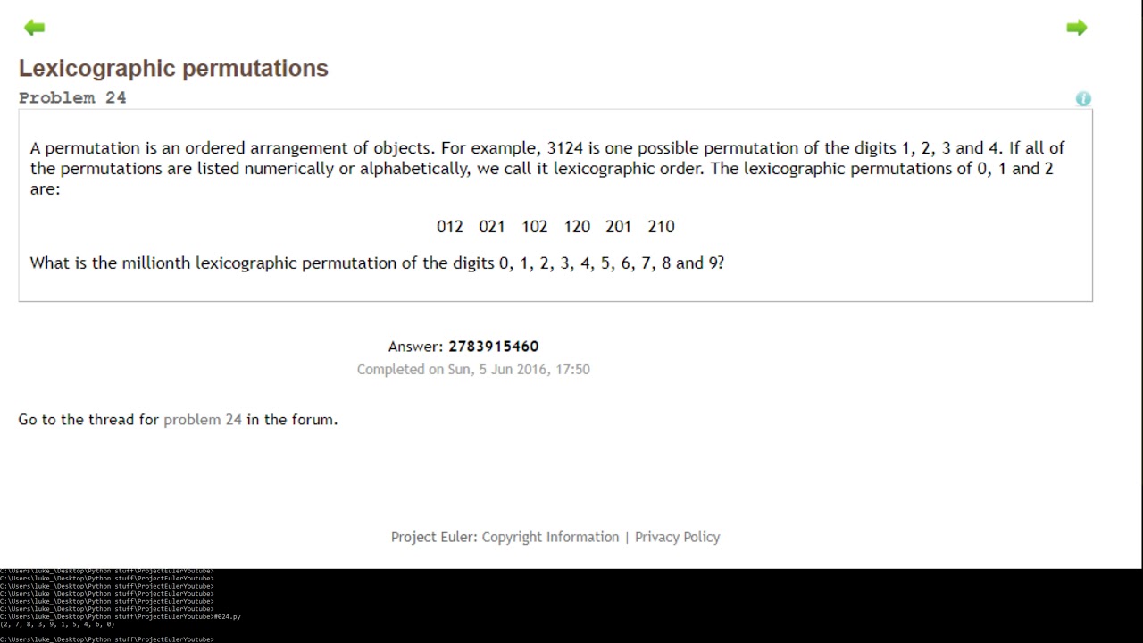 Python Beginner tutorial series using project Euler #24 - Lexicographic permutations