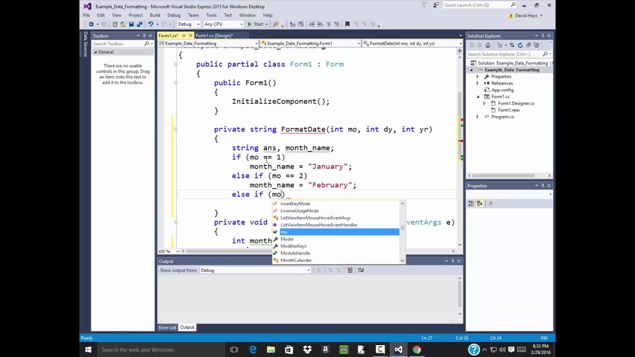 C# Programming - Methods - Date Formatting