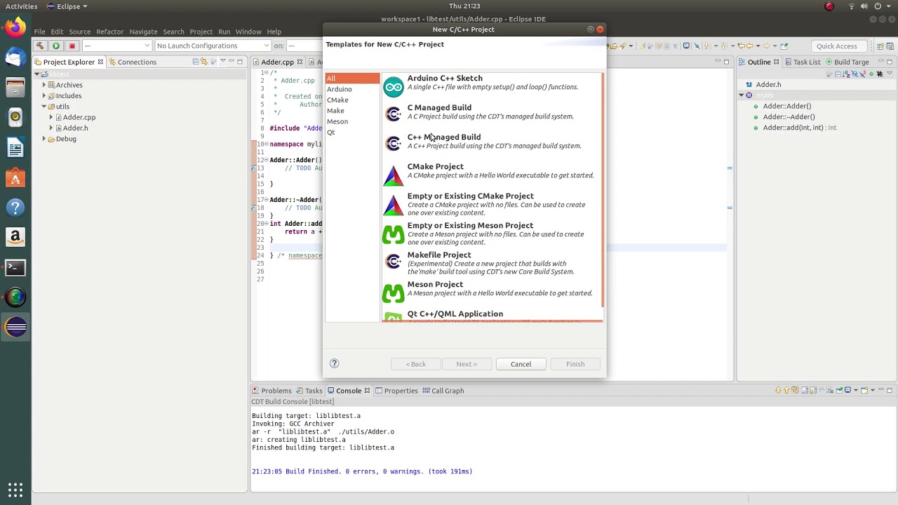 how to create and use a static C++ library in eclipse