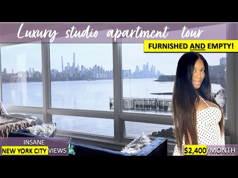$2400 LUXURY STUDIO APARTMENT HOME TOUR! AMAZING NYC MANHATTAN VIEW 😍! EDGEWATER, NEW JERSEY