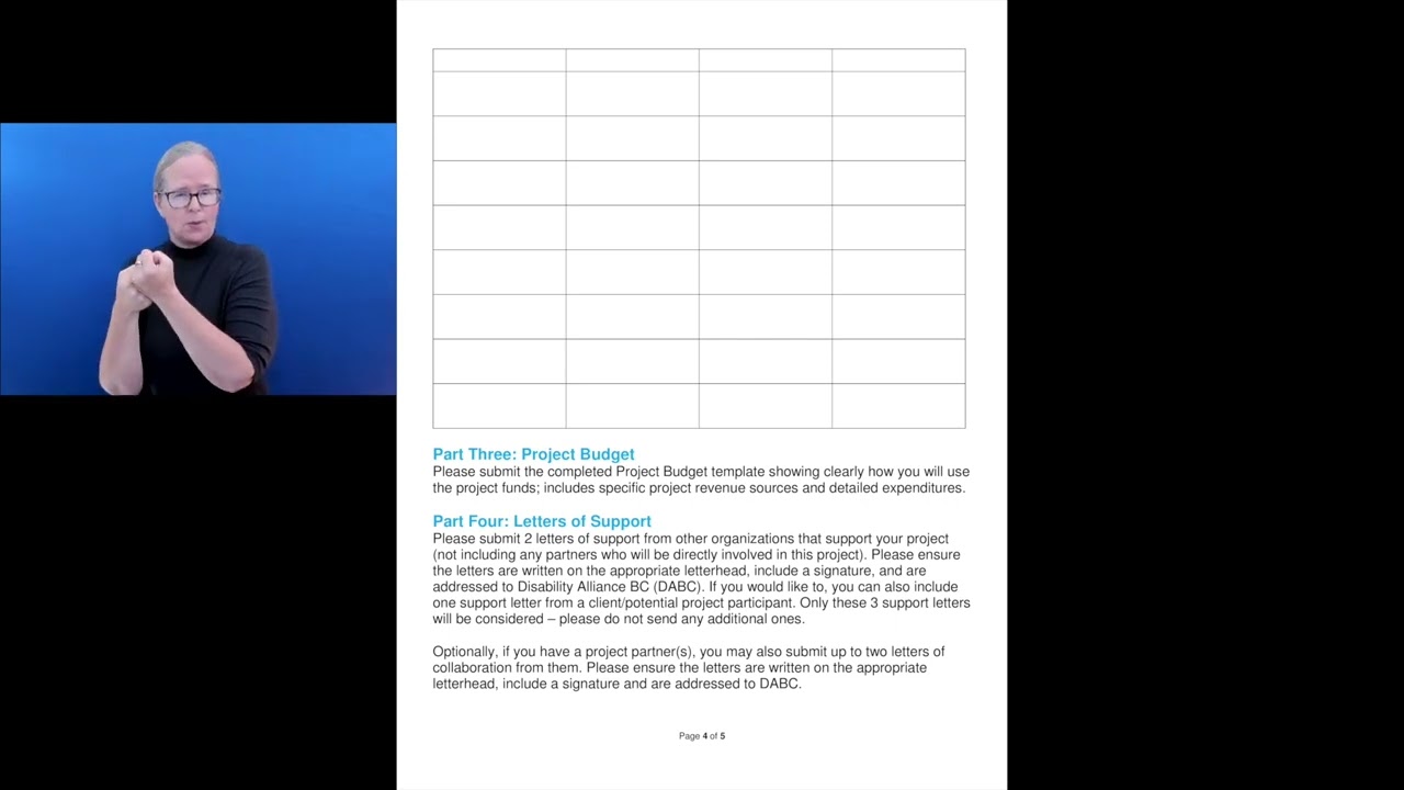 Accessibility Projects Grants: Application Form - ASL Version
