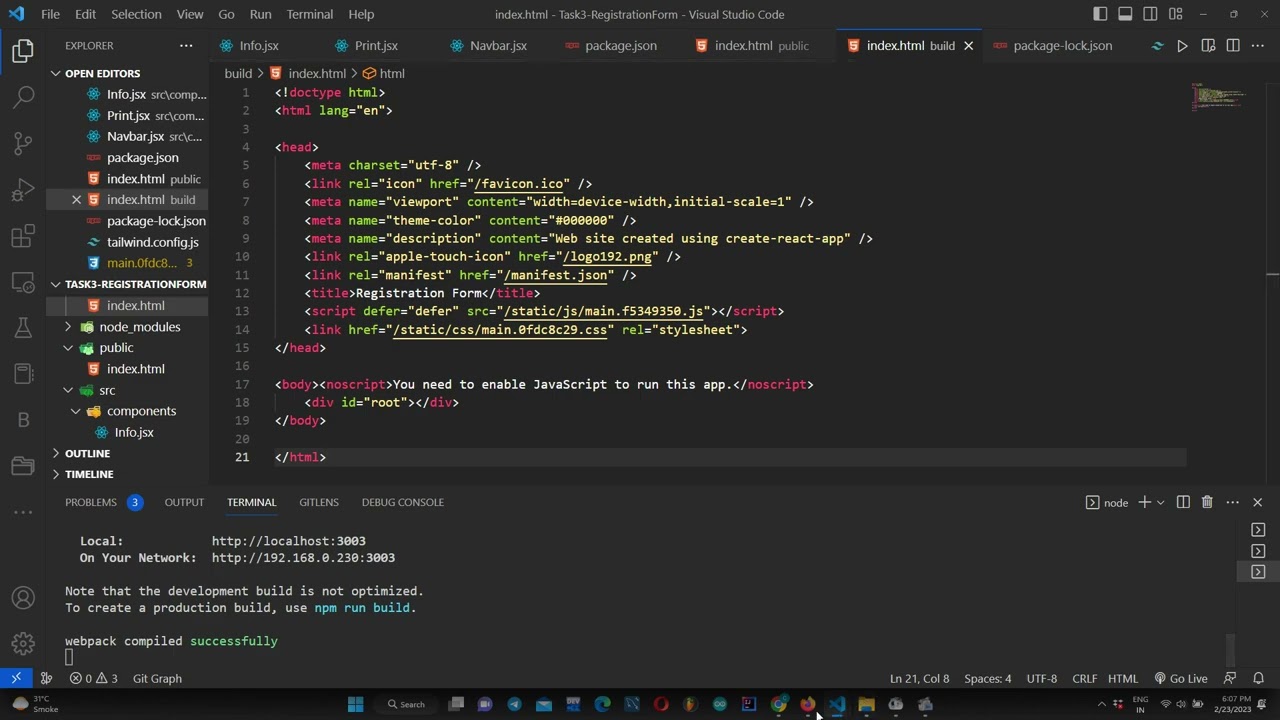 Registration form using React.js