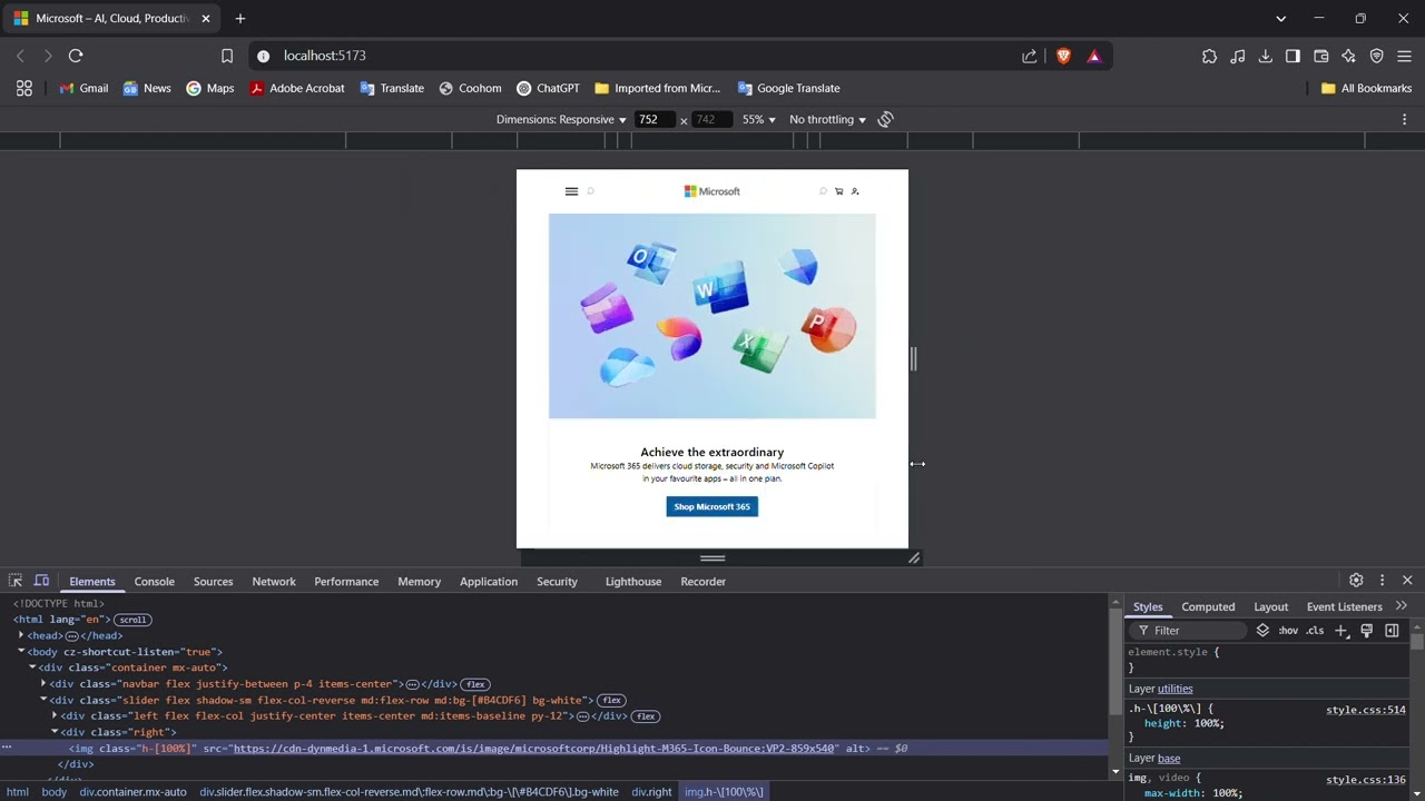 Microsoft homepage clone - using HTML5 and TailwindCSS - Fully Responsive