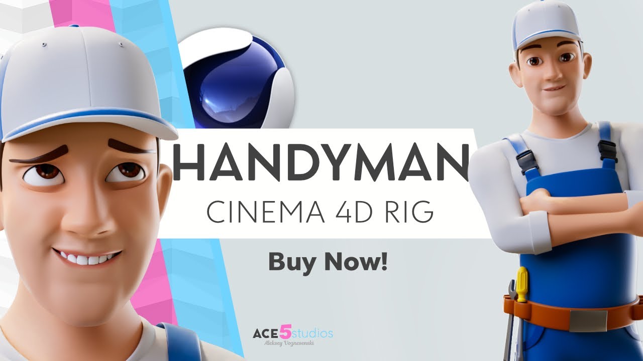 Handyman Male - Cinema 4D rig | C4D rigged stylized cartoon character | Plumber Electrician