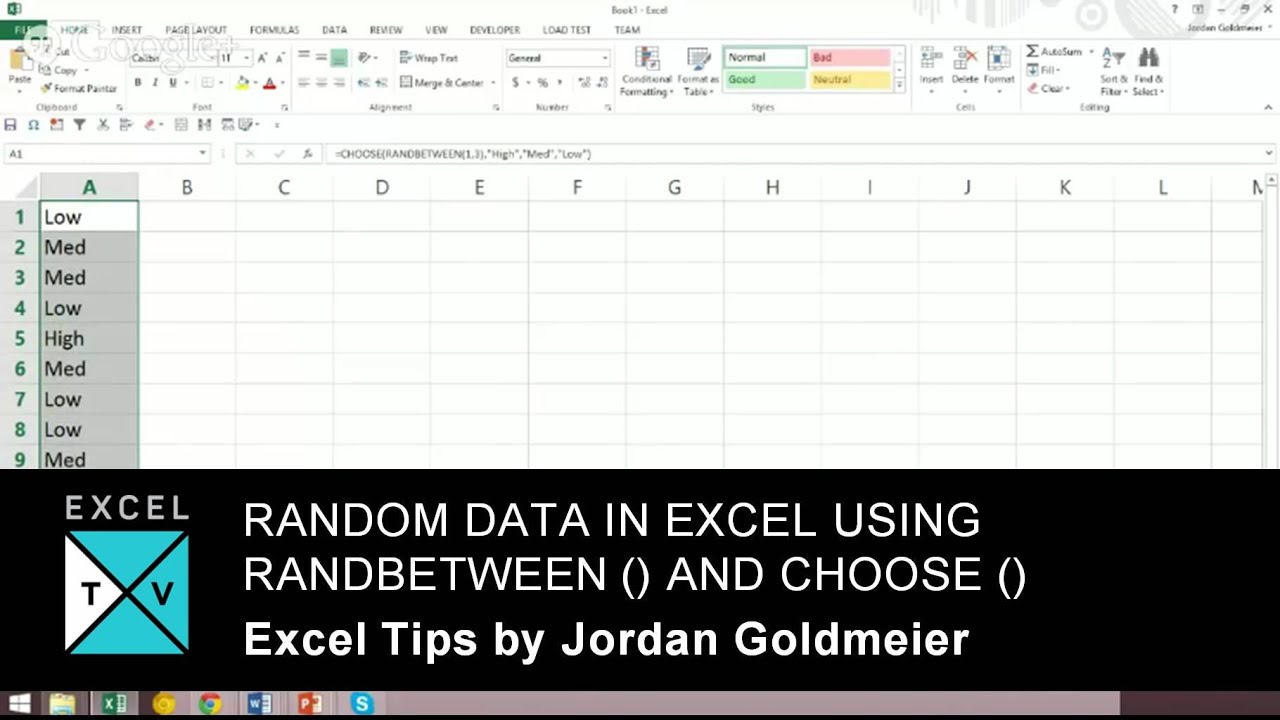 Creating Random Data in Excel using RANDBETWEEN and CHOOSE