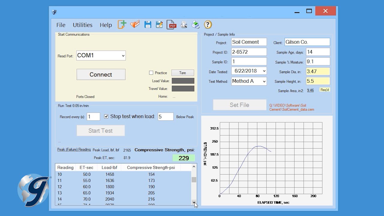 Gilson Soil Cement Data Acquisition Software (HMA-612)
