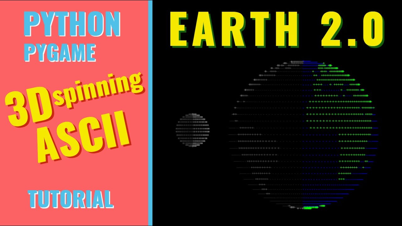 Python/Pygame 3D ASCII Spinning Earth with Moon Tutorial
