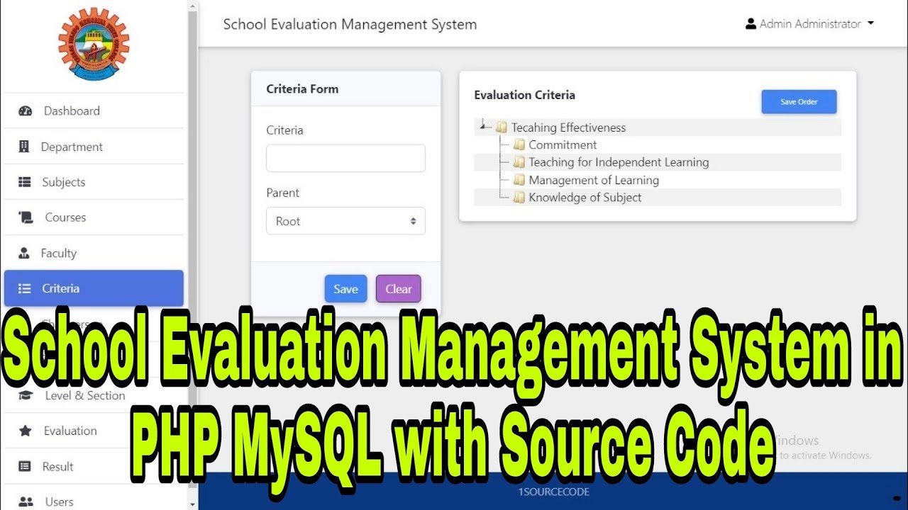 School Evaluation Management System in PHP MySQL with Source Code
