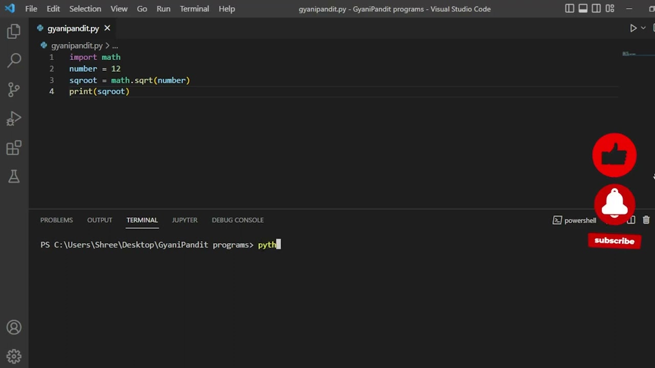 Python program to calculate square root of some number