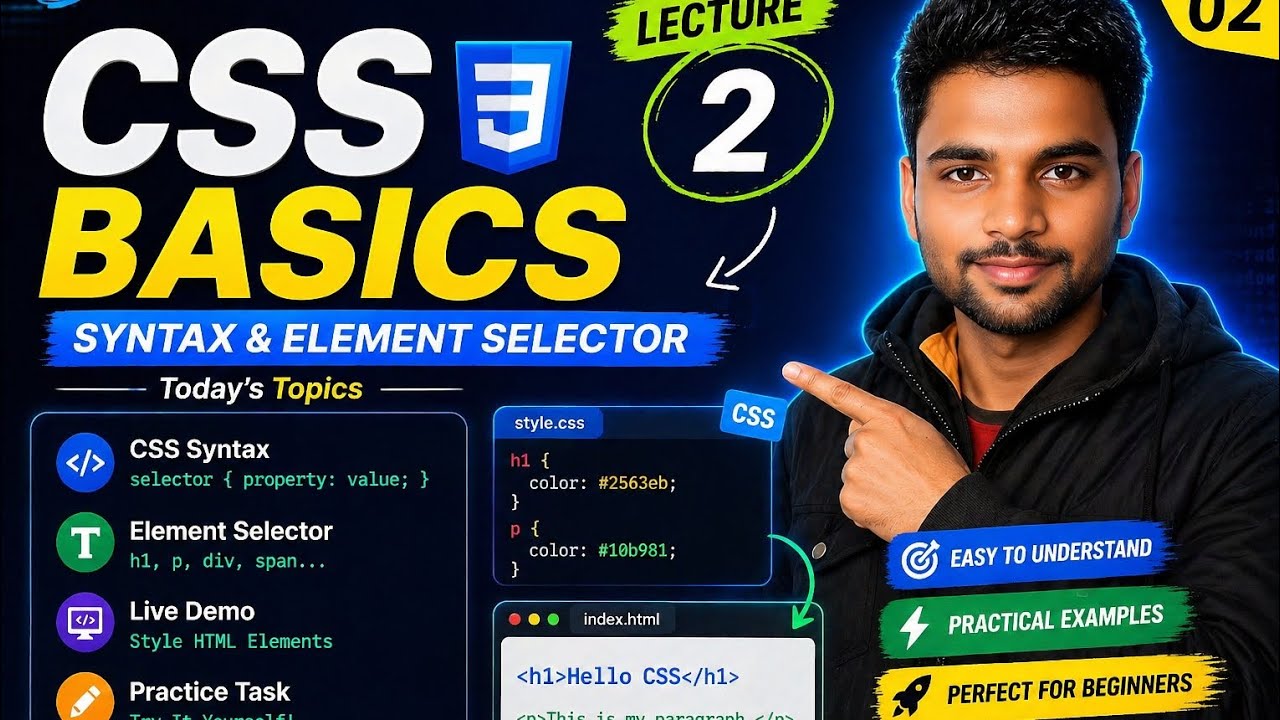 CSS Tutorial Lecture 2 Syntax & Element Selector | CSS for beginners to advanced Learn CSS in Hindi