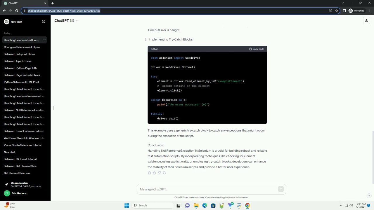selenium null reference exception