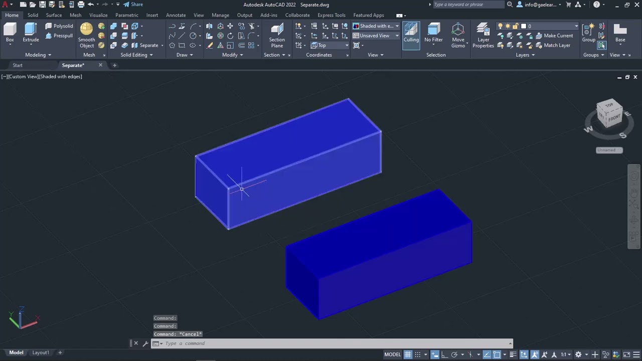 Separate tool (AutoCAD 3D Tutorials)