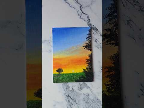 Easy way to paint a sunset acrylic painting ideas for beginners #artshorts #painting #easypainting