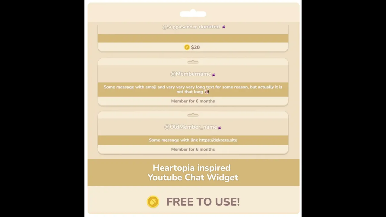 【F2U】Heartopia Inspired Youtube Chat Widget | VGen