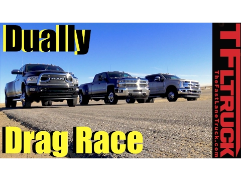 One-Ton Dually Pickup Truck Drag Race Ends With A Win For The 2017 Ford ...