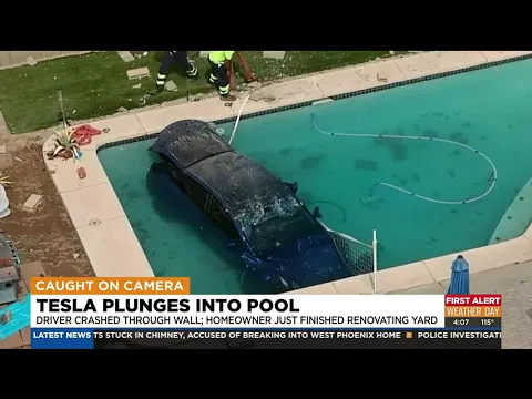 Tesla Goes Through a Wall and Cools Off in Backyard Pool - autoevolution
