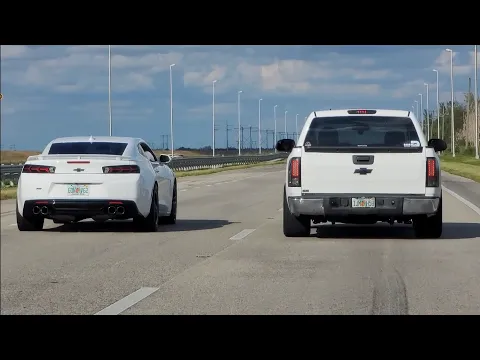 Modded Chevrolet Camaro SS Races Silverado 1500 Drag Truck With ...